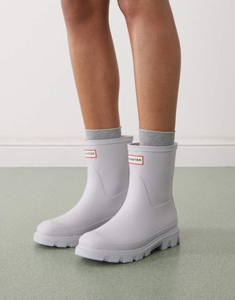 Hunter Downpour - Gummistiefel in Hellblau mit kurzem Schaft-Grau