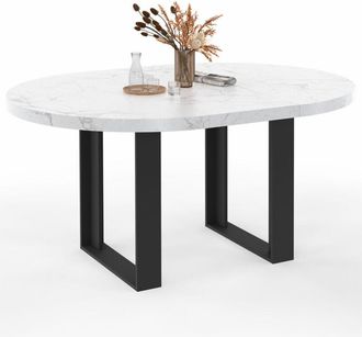 IDMarket Ausziehbarer runder Esstisch PHOENIX 4-6 Personen Tischplatte Marmoreffekt wei&szlig; ALASKA 110-150 cm