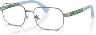 Ray-Ban Rb1060 Optics Kids Bio-based Green On Rubber Light Blue Fassung Klar Glas Polarisiert 46-16