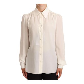 Dolce & Gabbana Luxuri&ouml;ses Seiden Langarm Polo Shirt - - Blouses & Shirts - Damen - Wei&szlig; - M