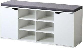 KESPER Meuble à chaussures en bois avec coussin + placards - Blanc - l 100 x h 48 cm - Livraison gratuite