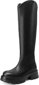 Queen Helena Bottes hautes à fermeture éclair pour femme X33-66, Noir en polyuréthane., 35 EU