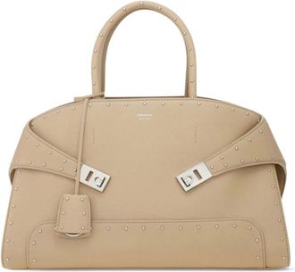 Ferragamo Femme, Sacs, Beige, Taille: ONE Size Fold-Over Top Handle Bag