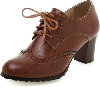 Generic MiaZane Chaussures pour Femmes &Agrave; Bout Rond R&eacute;tro avec Lani&egrave;res Crois&eacute;es, Talon Bloc Haut, &Agrave; Lacets, en Cuir PU, Confortables, pour Un Usage Quotidien 