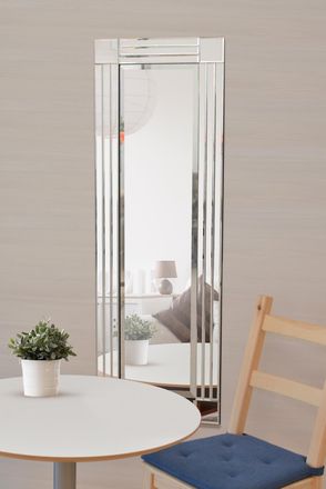 MirrorOutlet Modernes Silber mit Dreifach abgeschrägten Kanten Venezianischer Spiegel 3 silberfarben x 1 FT4 (120 x 40 cm)