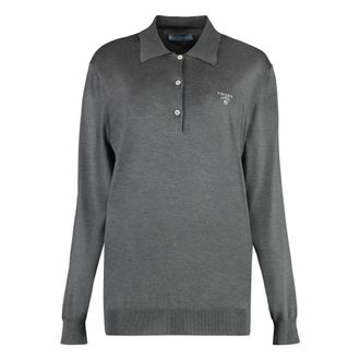 Prada Long Sleeve Knit Polo Shirt - - Tops - Damen - Grau - M