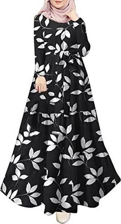 Generic Robes amincissantes pour femmes, robe imprim&eacute;e, v&ecirc;tements musulmans longs, 2026, Noir, XXL