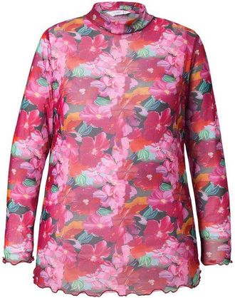 Miamoda Longsleeve Meshshirt Slim Fit Leo Stehkragen Langarm