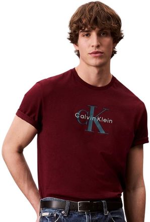 Calvin Klein Herren T-Shirt Kurzarm Monologo Tee aus Baumwolle, Rot (Deep Rouge), L