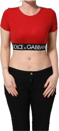 Dolce & Gabbana Femme, Tops, Rouge, Taille: 42 FR T-shirt court &agrave; col rond