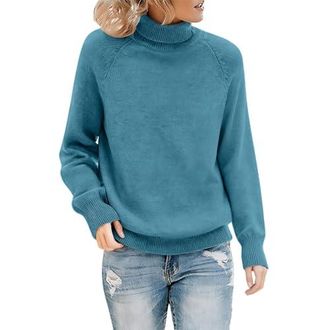 Generic Pull pour femme en tricot ample &agrave; manches longues tendance de couleur unie - Pull confortable &agrave; col roul&eacute; - Pull chaud d&eacute;contract&eacute; pour femme pour lau