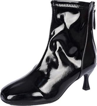 Generic Bottines tendance en cuir verni pour femme, talon chaton, bout rond, chaussures d&eacute;contract&eacute;es pour lautomne et lhiver avec fermeture &eacute;clair &agrave; larri&egrave;re