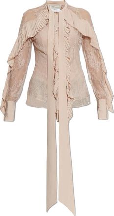 Blumarine Blouse en dentelle avec &agrave; lencolure - Femme - Blouses et Chemises - Rose - Taille: 38 FR