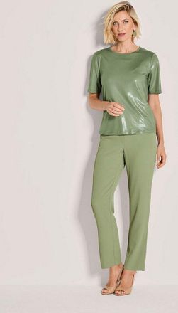 Madeleine Kurzarmshirt Kurzarm Oberteil mit Glanzdruck Rundhals-Shirt mit edlem Glanzdruck, halblang