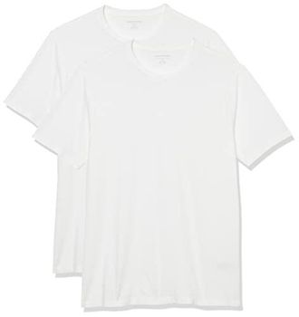 Amazon Essentials T-shirt ajust&eacute; &agrave; encolure ronde et manches courtes Homme, Lot de 2, Blanc, S