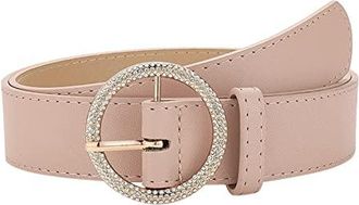 Generic Ceinture en cuir r&eacute;glable avec boucle ronde incrust&eacute;e pour femme, rose, taille unique