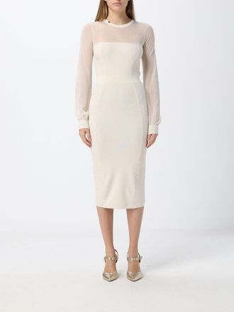 Elisabetta Franchi Robe fourreau midi en viscose avec manches ballon