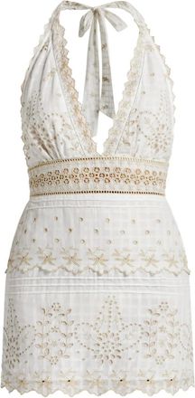 LoveShackFancy robe Aventine à broderies - Blanc