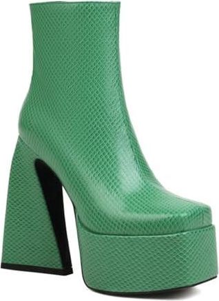 Generic Bottines compens&eacute;es &agrave; bout carr&eacute; pour femme - Talon &eacute;pais - Fermeture &eacute;clair lat&eacute;rale - Chaussures dhiver tendance western cowgirl, Vert, 38.5 EU