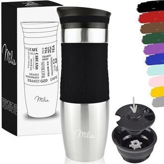 Milu Mug Isotherme Etanche 370ml 450ml Thermo Café-Thé I Tasse isolée pour café et thé à emporter, Double Paroi Isolée sous Vide, Acier Inoxydable I Tasse 