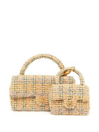 Chanel sac &agrave; main en tweed &agrave; fermoir CC (1992) - Jaune
