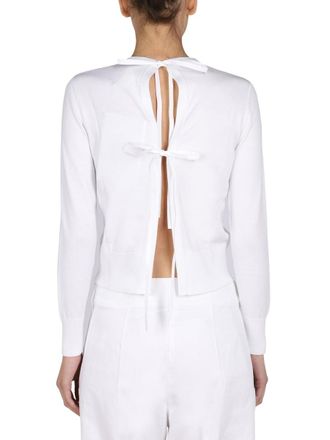 Patou Swirl Back Bow Jersey Knit Sweater - White