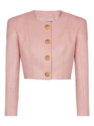 Balmain Lederjacke mit Knopfleiste - Rosa