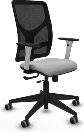 Piqueras y Crespo Stuhl aus grauem Netzstoff, mit wei&szlig;en und schwarzen Armlehnen, h&ouml;henverstellbare Lendenwirbelst&uuml;tze, ausgestattet mit Syncro/Traslack und Schneidesch