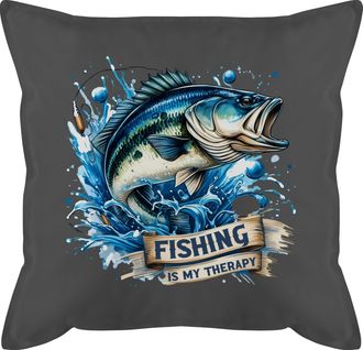 Shirtracer Kissen 50x50 - Angeln - Fishing is My Therapy - Fischer Geschenk - 50 x 50 cm - Grau - Angler Fisch fischen Geschenke für