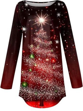 Generic Sweat-shirt de Noël élégant pour femme - Look hiver 2025 - Chemises de Noël pour femmes - Tunique de Noël à manches longues pour femme - Col rond - Sw