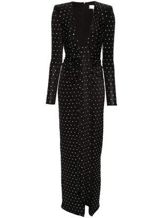 Nissa robe longue &agrave; ornements en cristal - Noir