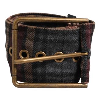 Dolce & Gabbana Homme, Accessoires, Multicolore, Taille: ONE Size Plaid Fabric Logo Plate Brass Buckle Belt