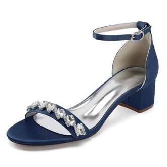 Generic Femme Été Chunky Heels Mariée Talons Bas Sandales Confortable Bout Ouvert Mode Chaussures Mariage 4.5Cm,Dark Blue,39 EU