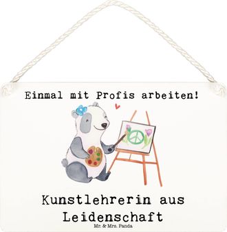 Mr. & Mrs. Panda Schild mit Spruch Kunstlehrerin Leidenschaft DIN A6 - Geschenk, holzbild, Kunstunterricht, Holzschild, Witzig, Kunstschule, Türschild, Lustig, Familie