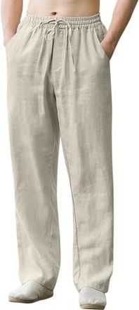 Generic Pantalon Large Homme Coton et Lin- Pantalon Grande Taille,Pantalon Yoga Taille Elastique Couleur Unie Loisirs Ample avec Poches Pantalons LéGer et Res