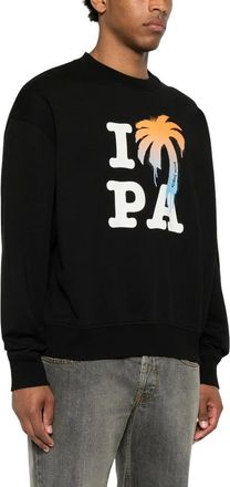 Palm Angels Homme, Sweatshirts et sweats &agrave; capuche, Noir, Taille: M Logo-print SweaT-shirt