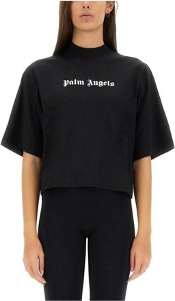 Palm Angels Femme, Tops, Noir, Taille: 36 FR Classic Logo Cropped T-Shirt