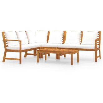 vidaXL 5-tlg. Garten-Lounge-Set mit Auflagen Creme Massivholz Akazie - Vidaxl