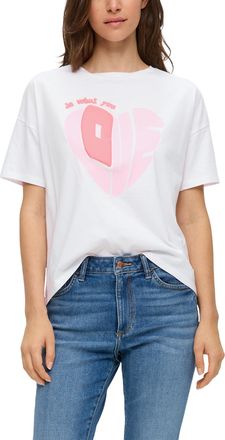 s.Oliver Damen 2144186 T-Shirt mit Frontprint, wei&szlig;, XL