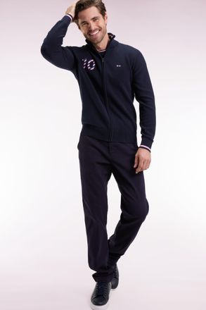 Eden Park Cardigan Zipp&eacute; En Coton Marine Broderie 10 Marine Coupe Droite