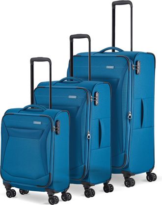 Travelite 4-Rad Koffer Set Weichschale, Größen L/M/S, Serie Chios Trolley Set in Zeitloser Optik, Handgepäck erfüllt IATA Bordgepäck Maß