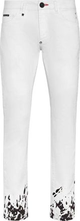 Philipp Plein Homme, Jeans, Blanc, Taille: W29 Pantalon en Denim Coupe Super Droite Tattoo