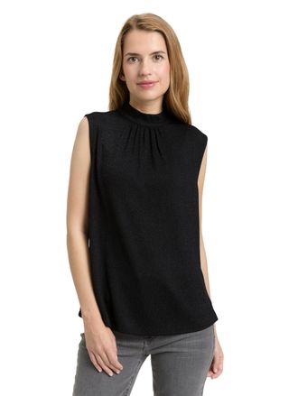 Tom Tailor Damen 1048944 Top mit Glitzer-Effekt, 14482-Deep Black, M