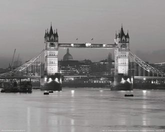 1art1 London Poster Tower Bridge Bei Nacht S/W Kunstdruck Bild 50x40 cm