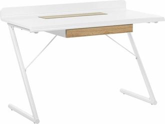 Beliani Beliani - Schreibtisch Wei&szlig; / Heller Holzfarbton 120 x 60 cm 1 Schublade B&uuml;rotisch Computertisch Modernes Design