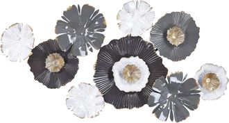 Beliani Wanddekoration Blumen Metall wei&szlig;/grau einteilig handgemacht Modern Potassium
