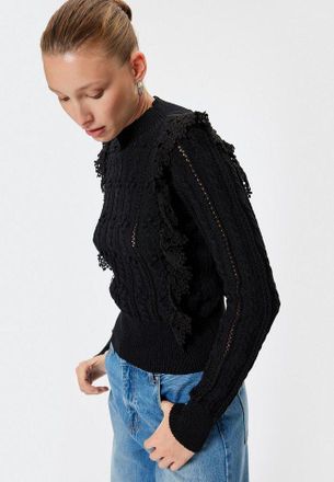 Koton Rundhalspullover Rundhalsausschnitt Mit R&uuml;schendetail