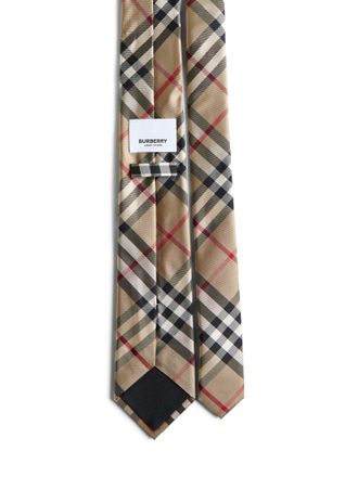 Burberry Mens Silk Tie Check Pattern Beige Mulberry Ties & Bow