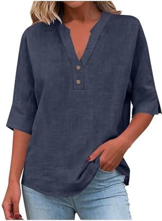 Generic T-shirt en lin pour femme, t-shirt d&eacute;t&eacute; basique &agrave; manches courtes d&eacute;contract&eacute; ample, t-shirt de sport pour femme, surdimensionn&eacute;, tendance, t-shirt d&eacute;