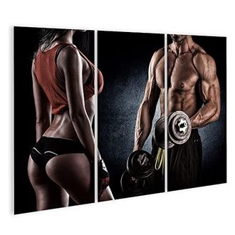 Islandburner Tableau sur Toile Gym Jeune Homme muscl&eacute; sentra&icirc;nant avec des halt&egrave;res Cadre Affiche Poster Murale Tableaux